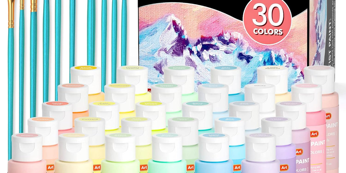 Pastel Acrylic Paint - Set of 30 Colors with 10 Paint Brushes — Shuttle Art