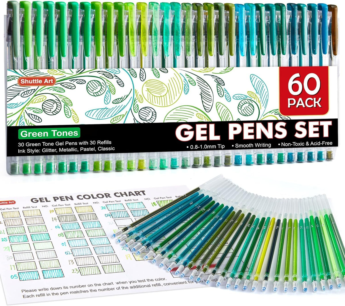 Green Tone Gel Pens- Set of 30 with 30 Refills — Shuttle Art
